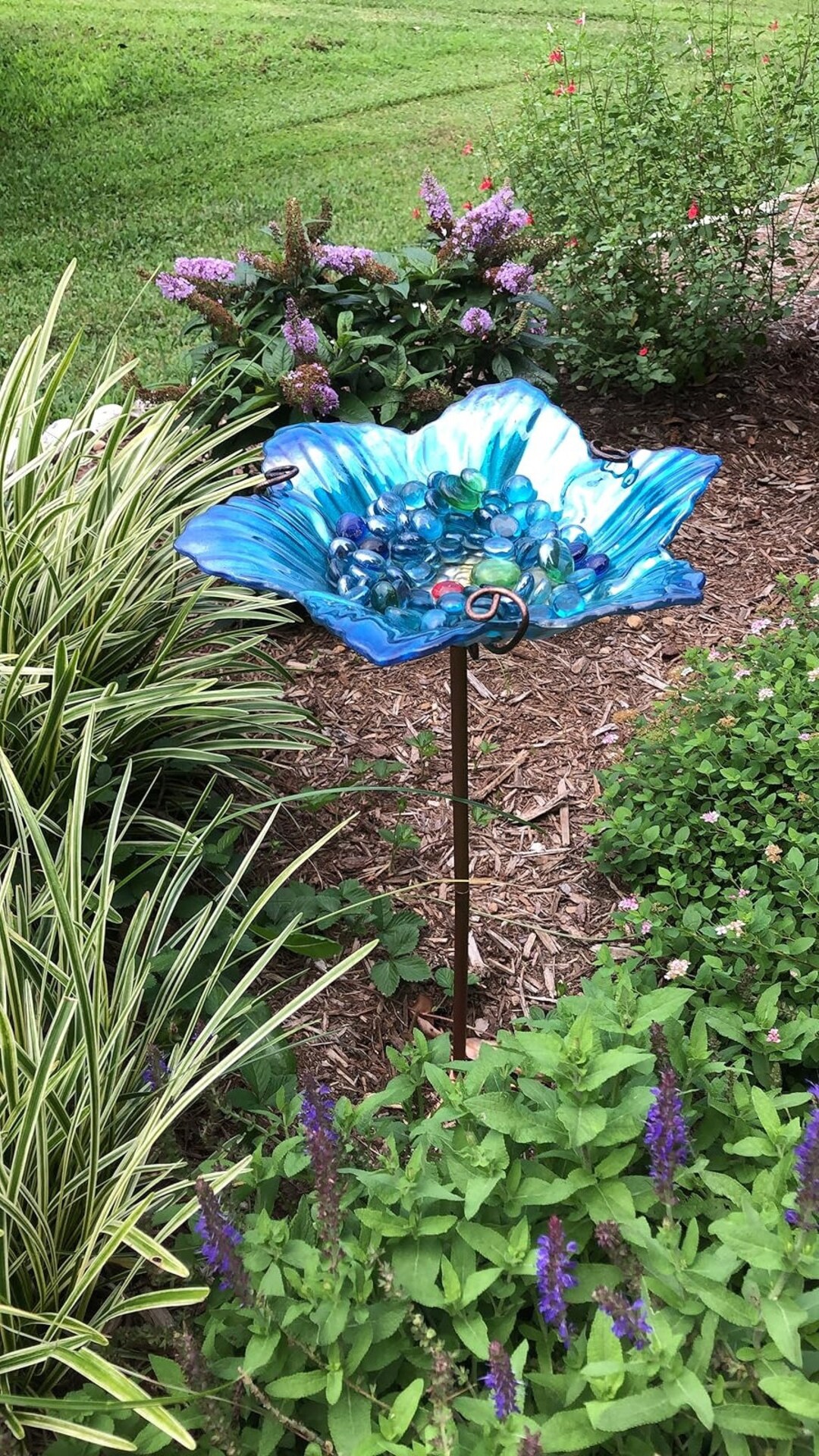 Outdoors Glass Bird Bath Bowl Blue Bird Baths With Stake for Outdoor ...