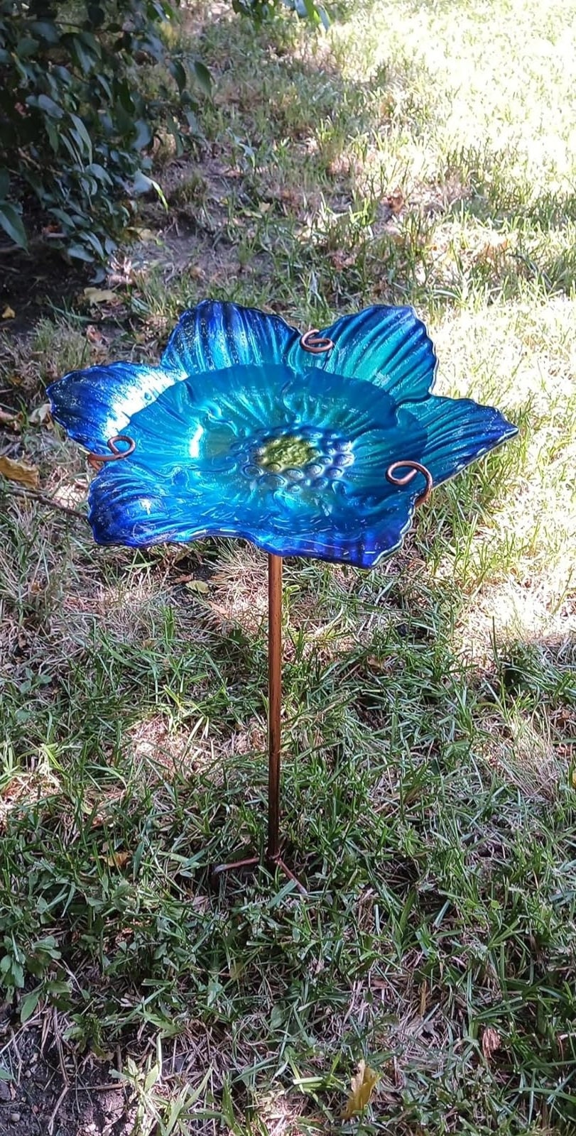 Outdoors Glass Bird Bath Bowl Blue Bird Baths With Stake for Outdoor ...