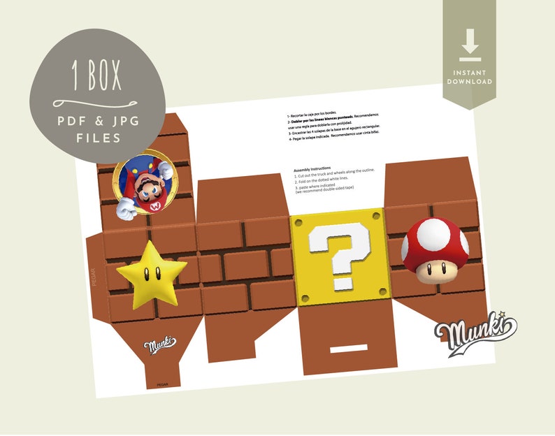 Super Mario Bros Favor Party Box, Mario Bricks Candy Box, PDF and JPG ...