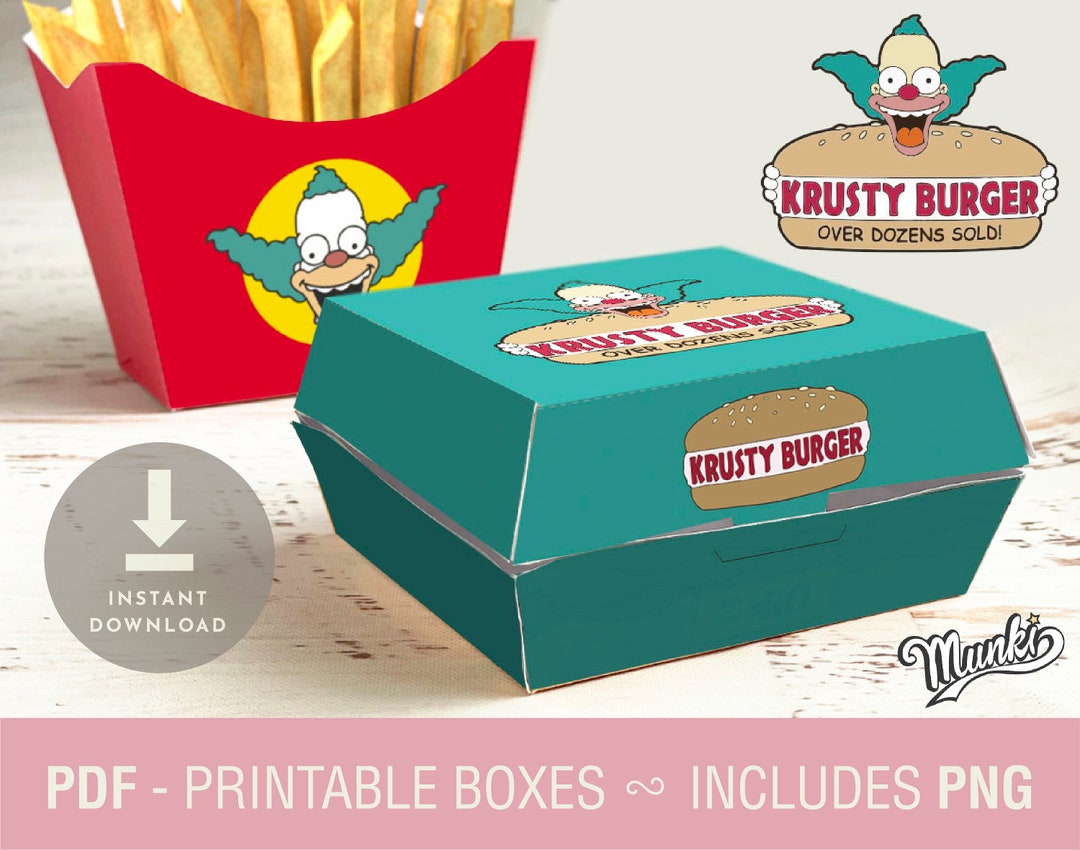 Krusty Burger Party Favor, Printable Birthday Box, PDF and PNG Files ...