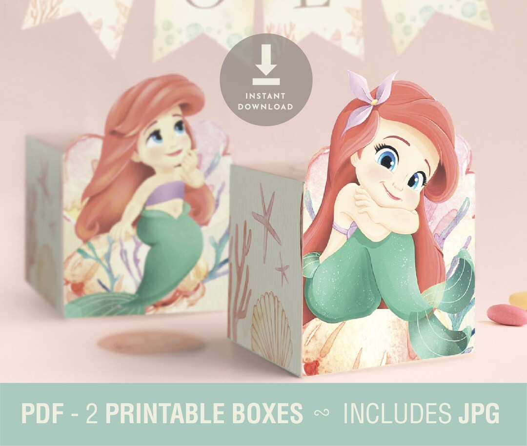 Little Mermaid Printable Box, Ariel Princess Treat Box, PDF Birthday ...
