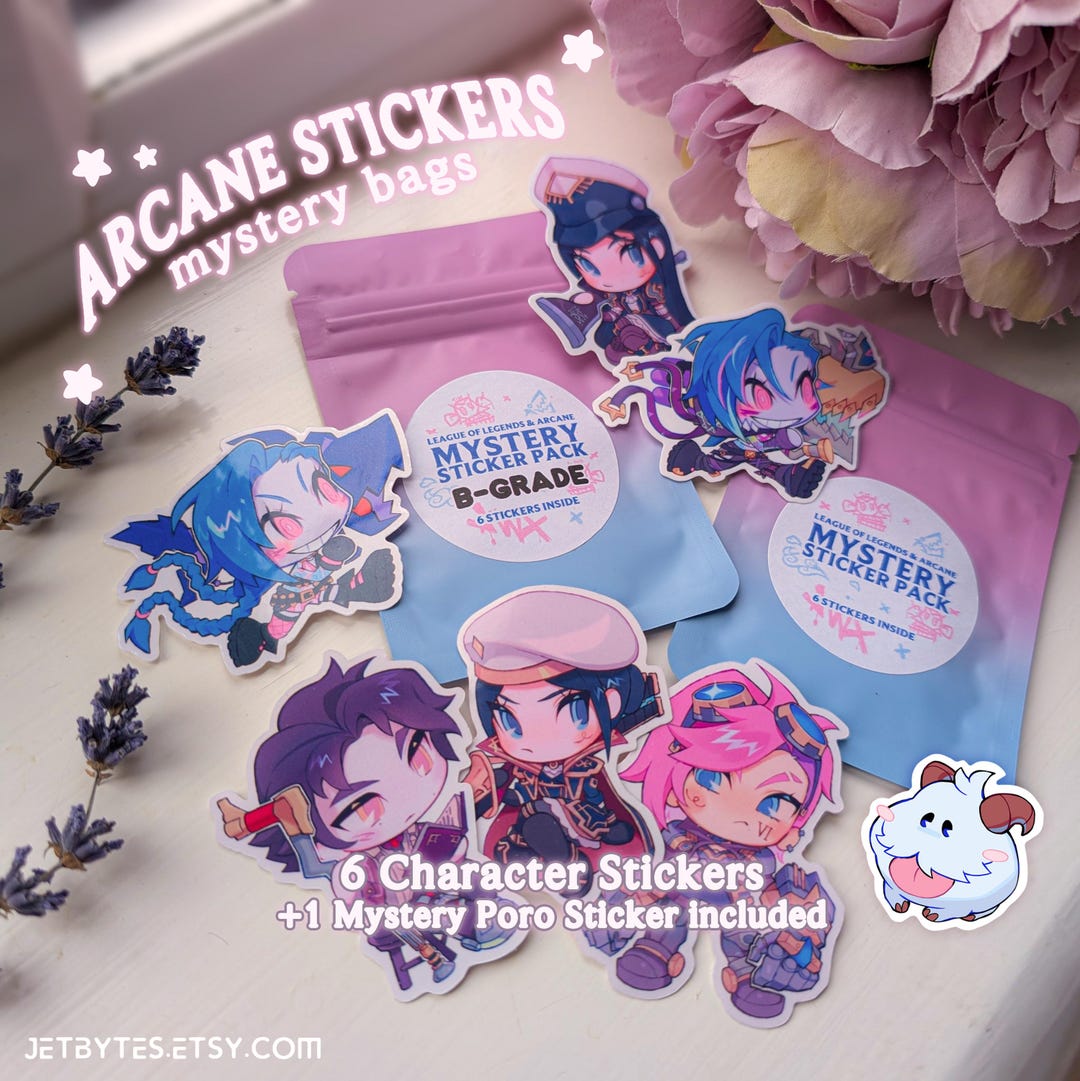 MYSTERY League of Legends, Arcane Stickers 2" B-grade, Oopsie Bag, Jinx ...