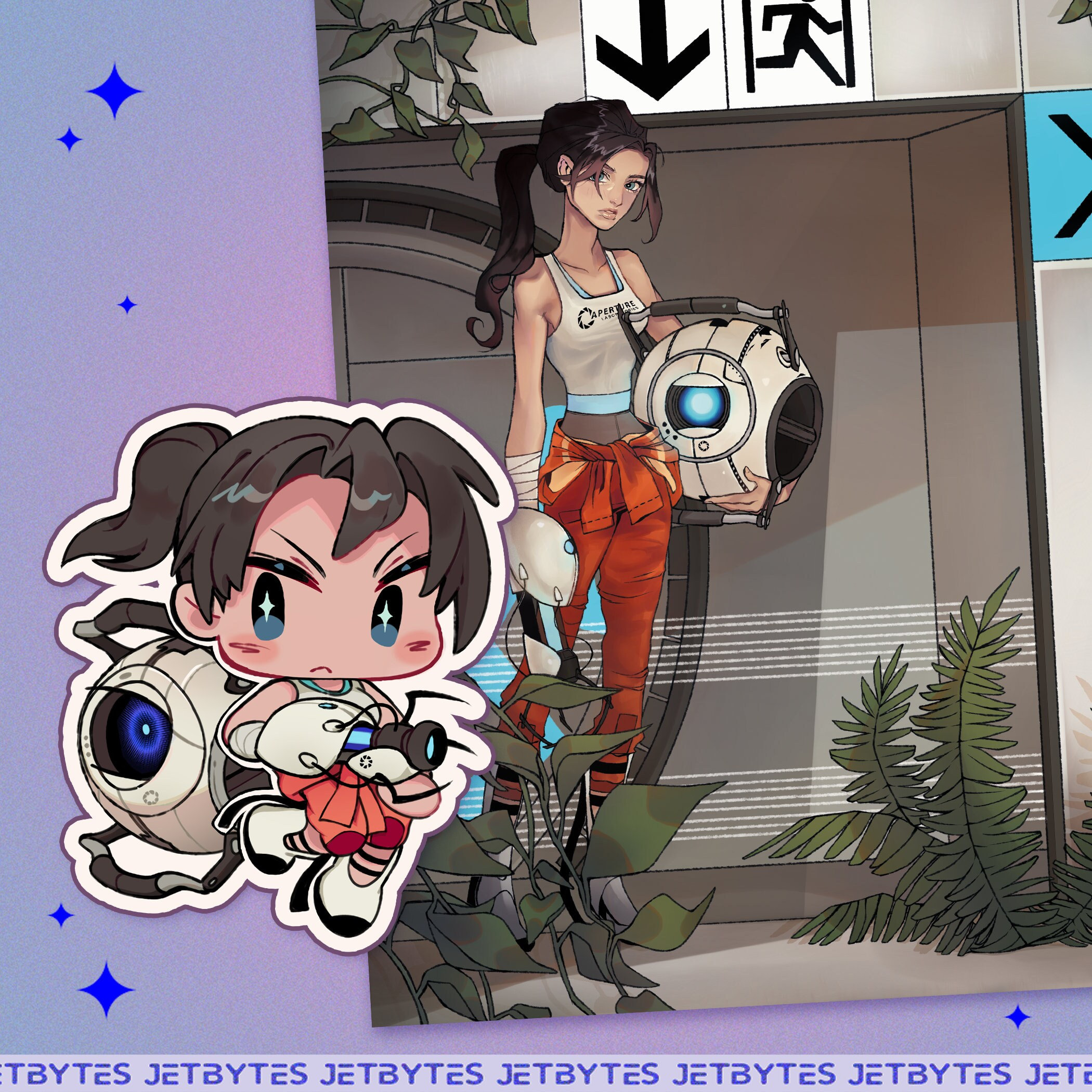 Chell and Wheatley Sticker and Print Combo / A5 Print 2 Sticker - Etsy
