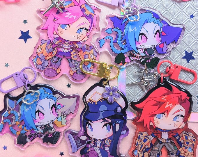 League of Legends, Arcane Keychains 2.7" Jinx Vi Caitlyn, Caitvi, Acrylic Charm - Etsy UK
