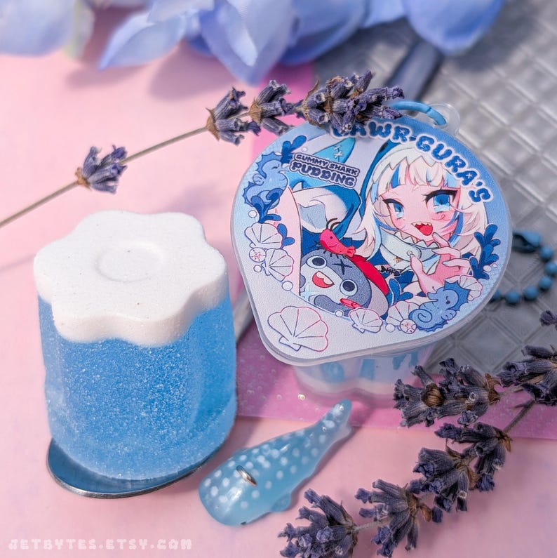 Gawr Gura Pudding Cup Charm, Includes Squishy Inside, Keychain, Gummy ...