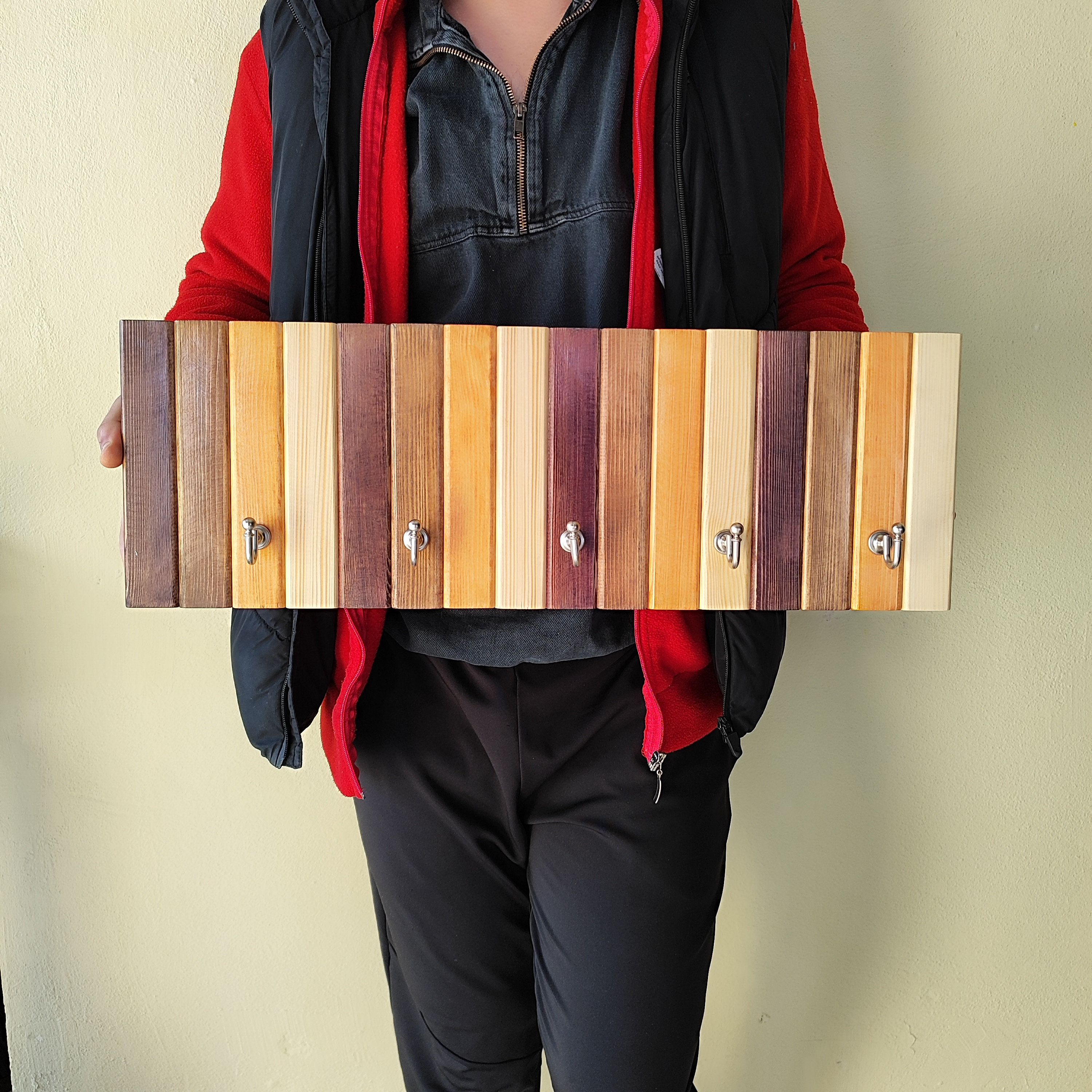 Solid Wood Wall Mounted Piano Coat Rack, Handmade Storage Rack, Wooden ...