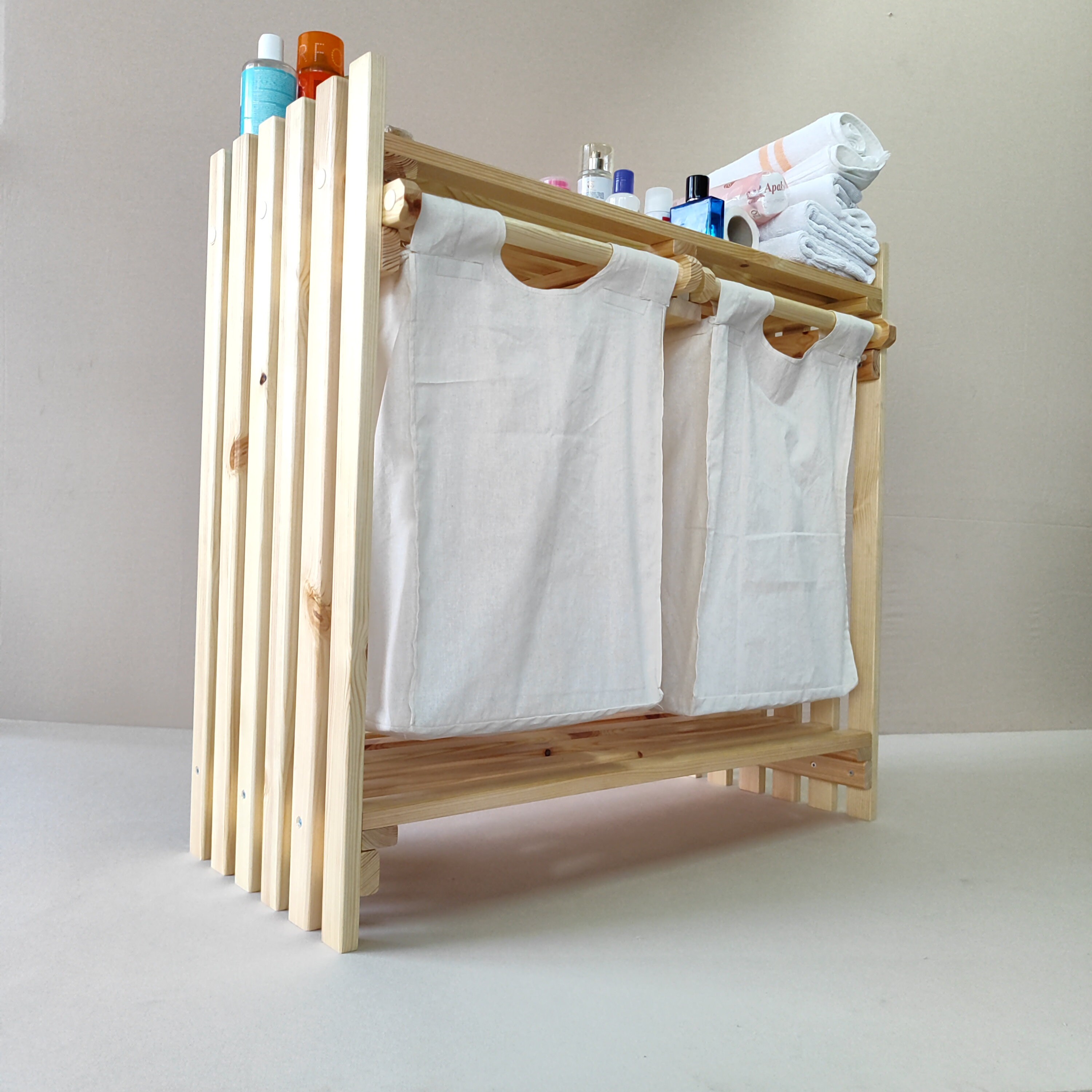 Wooden Detailed Laundry Basket, Bathroom Organization Idea, Basket With ...