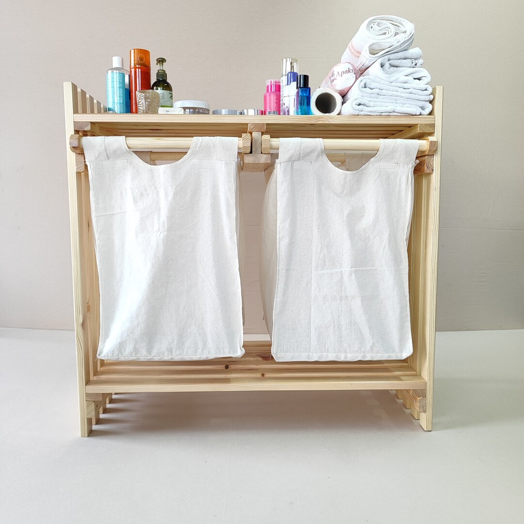 Wooden Detailed Laundry Basket, Bathroom Organization Idea, Basket With ...