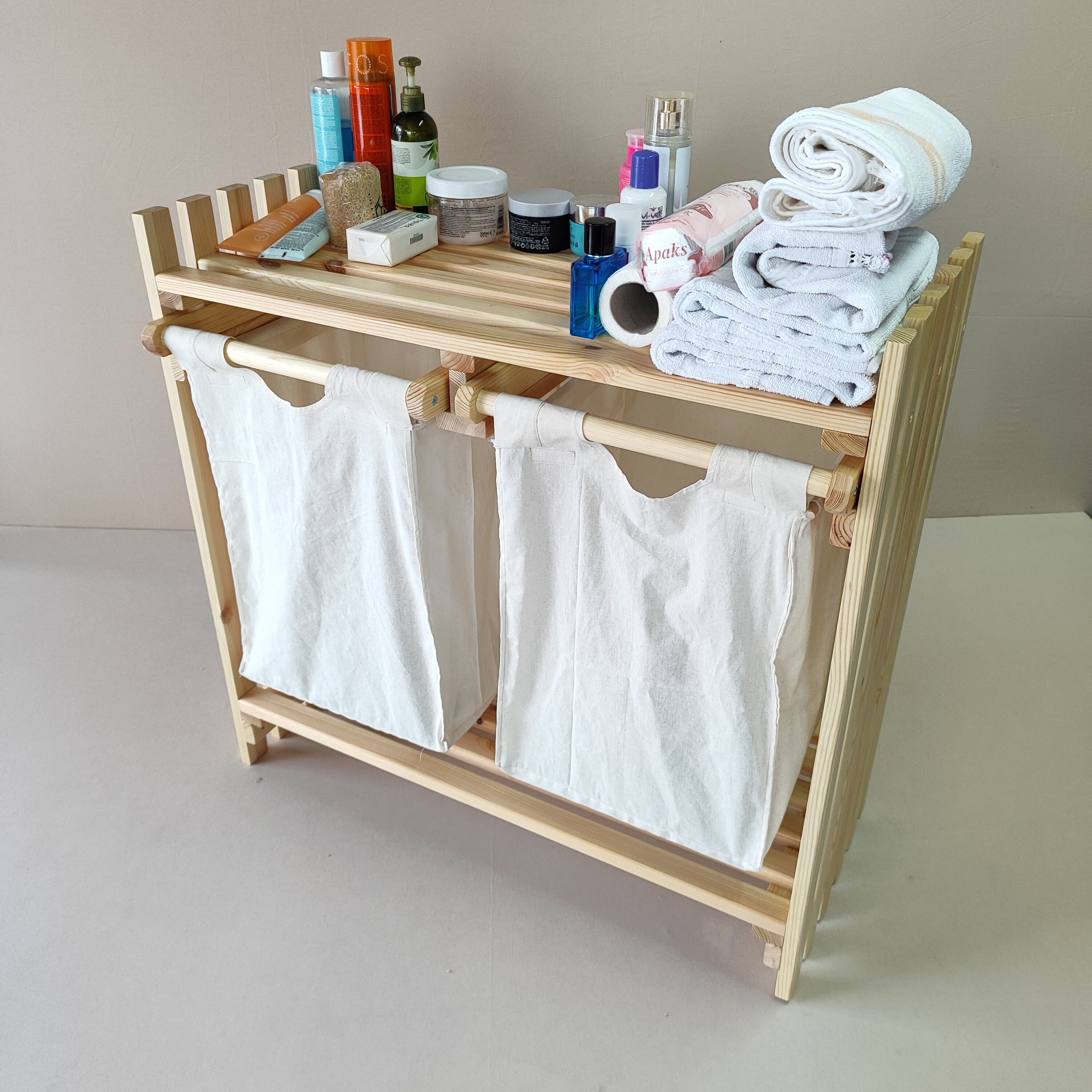 Wooden Detailed Laundry Basket, Bathroom Organization Idea, Basket With ...
