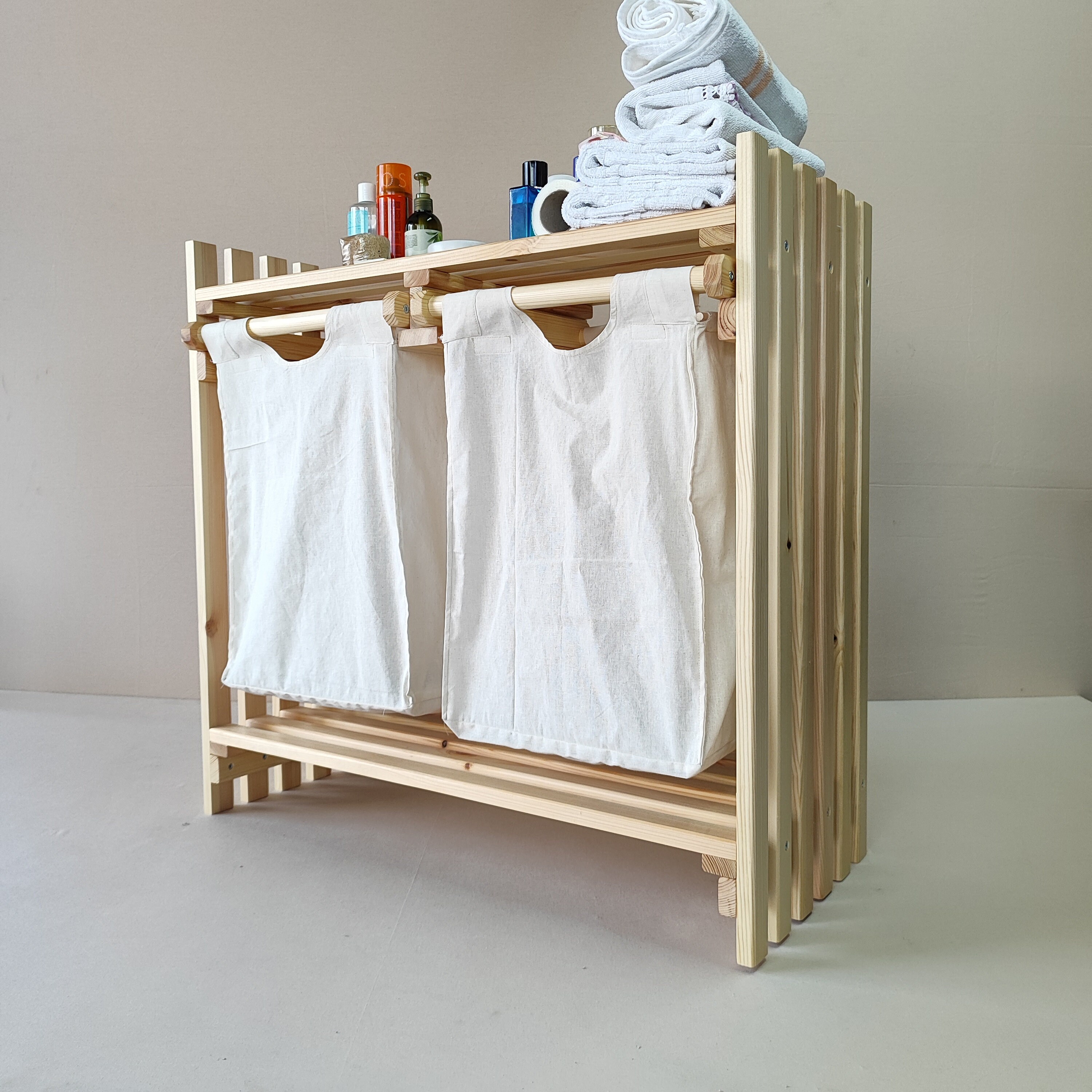 Wooden Detailed Laundry Basket, Bathroom Organization Idea, Basket With ...