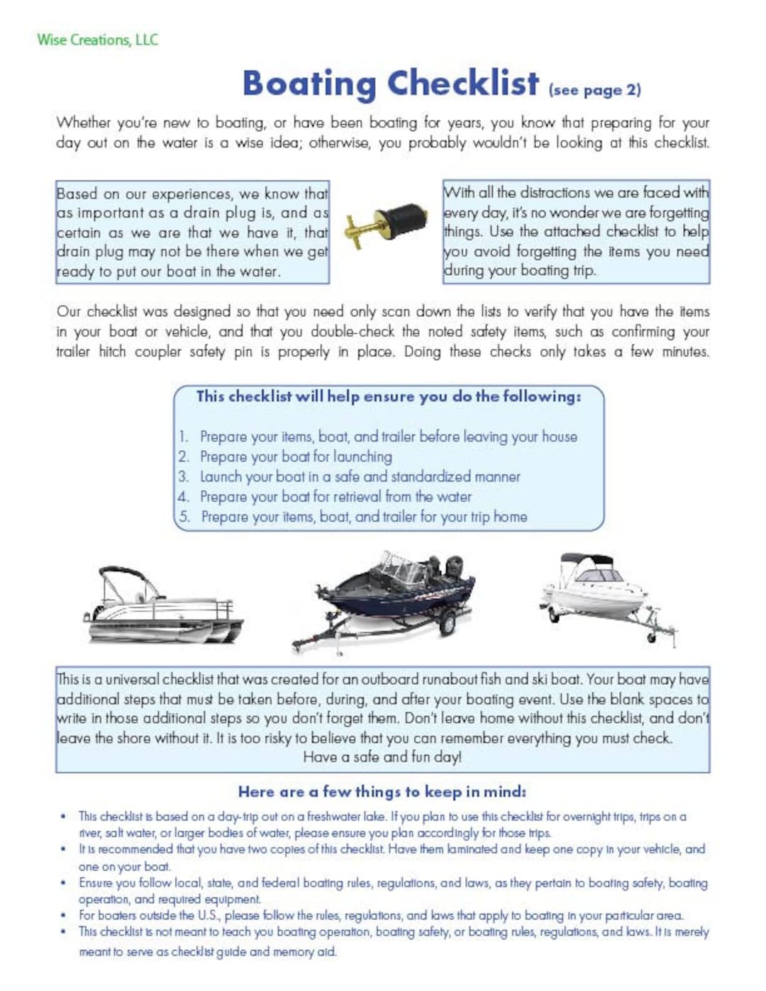 Boating Checklist, a Checklist and Guide Designed to Ensure You Don't Forget the Items You Need ...