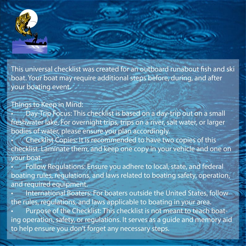 Boating Checklist: Boat & Trailer Safety, Fishing, Water Skiing Aid - Etsy