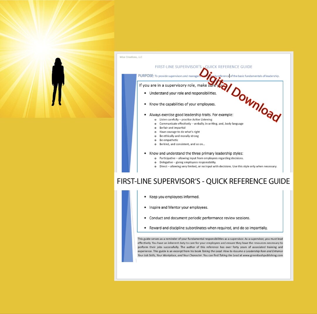 First Line Supervisor's Quick Reference Guide for Supervisors, Managers, and Assistant Managers ...