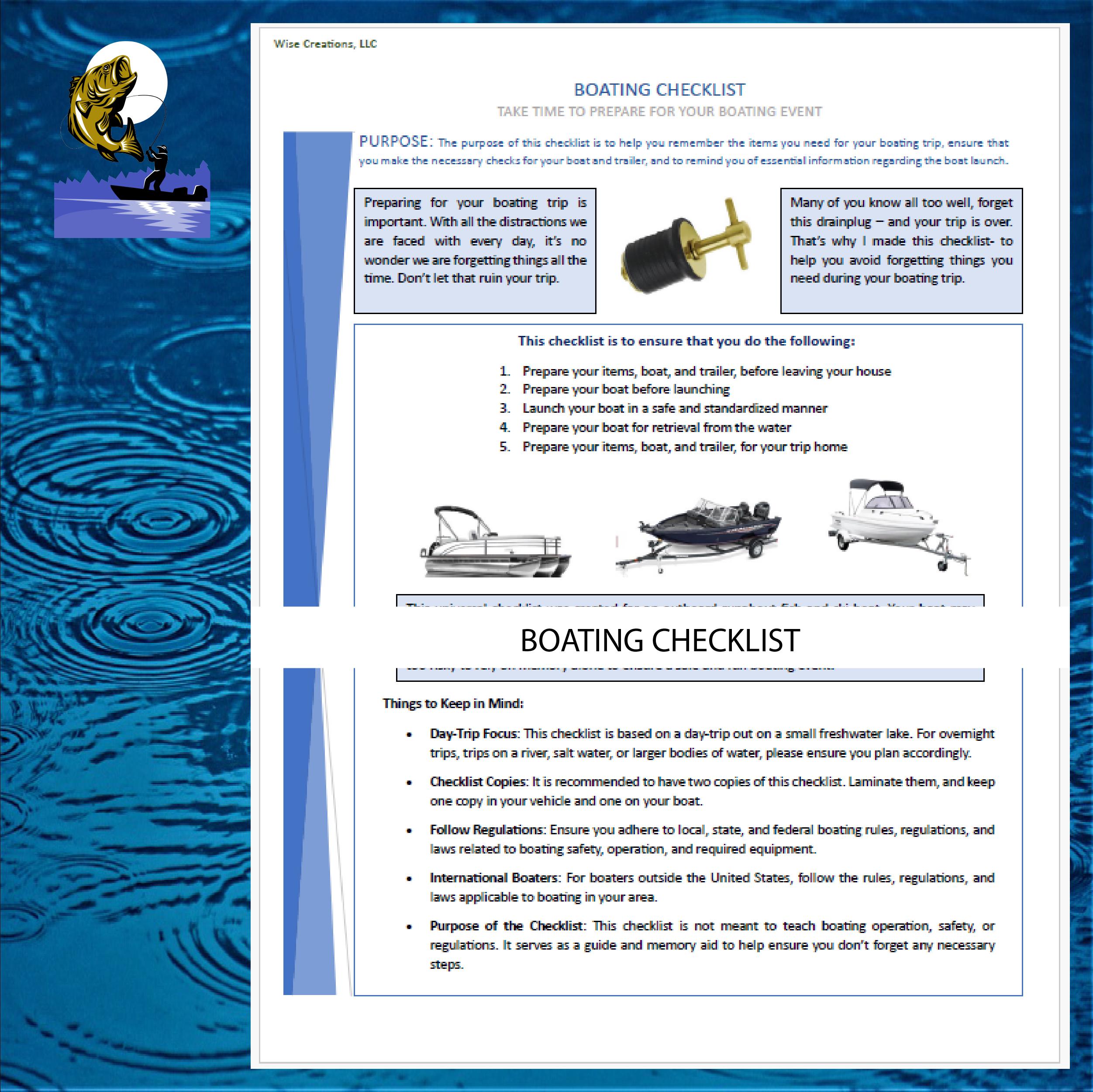 Boating Checklist: Boat & Trailer Safety, Fishing, Water Skiing Aid - Etsy