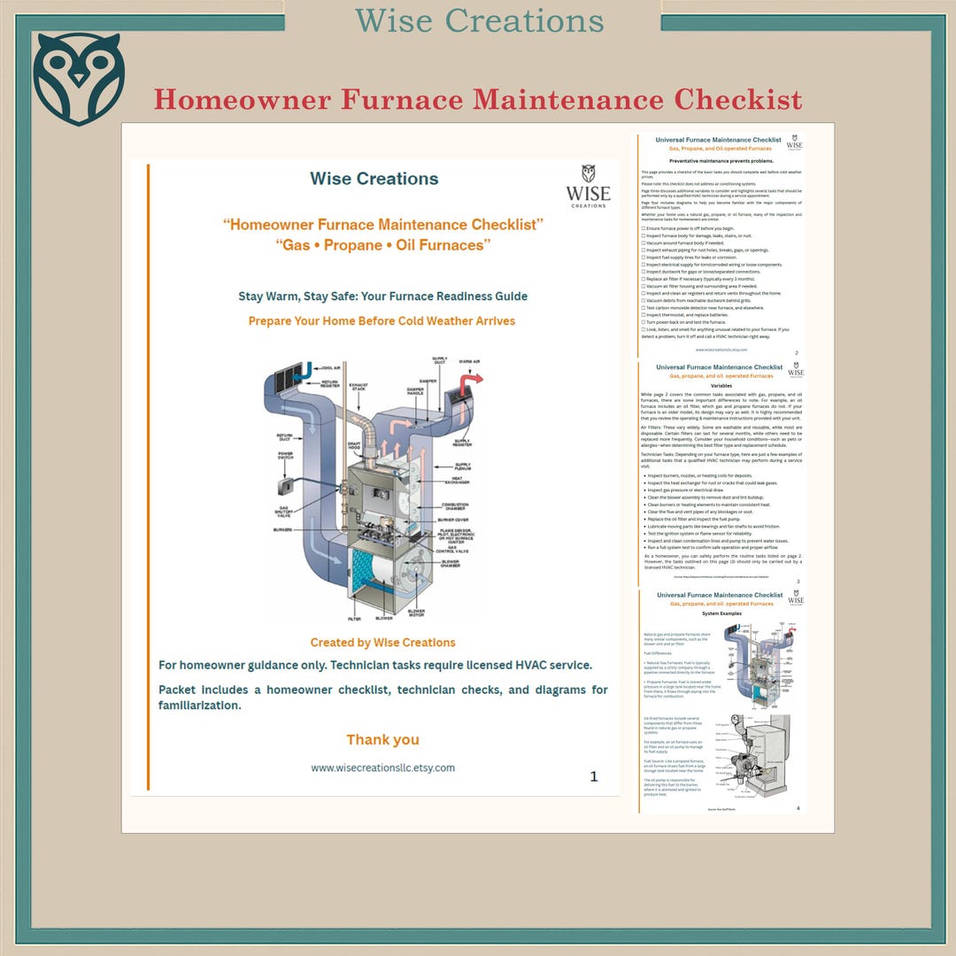 Furnace Maintenance Checklist, Heater Start-up Guide - Etsy