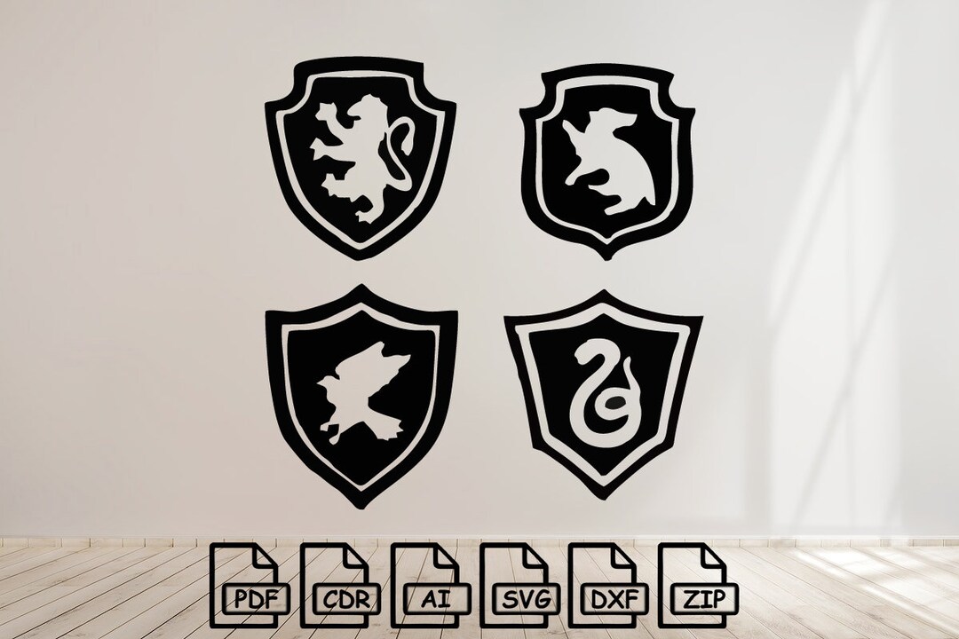 Magic Wizardy House Crests Cut Svg Dxf File Wall Sticker Pdf Silhouette ...