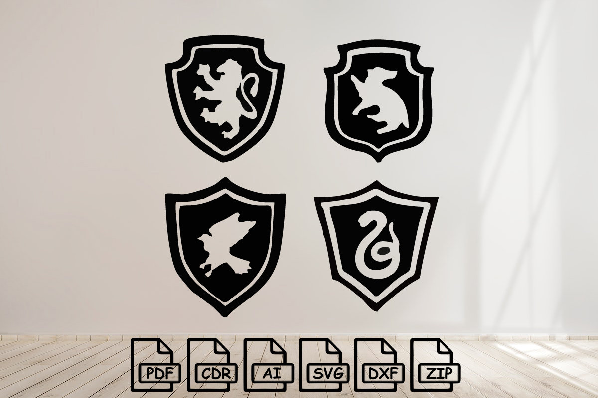 Magic Wizardy House Crests Cut Svg Dxf File Wall Sticker Pdf Silhouette ...