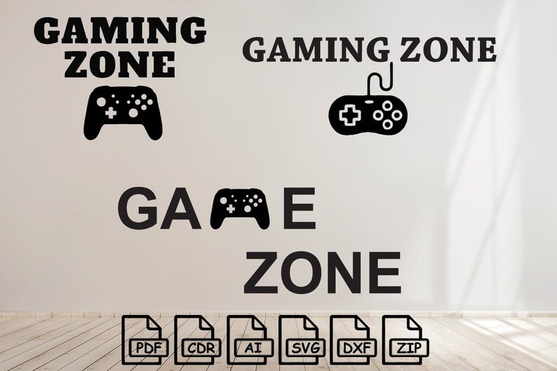 Gaming Zone 3pcs Cut Svg Dxf File Wall Sticker Pdf Silhouette Template ...