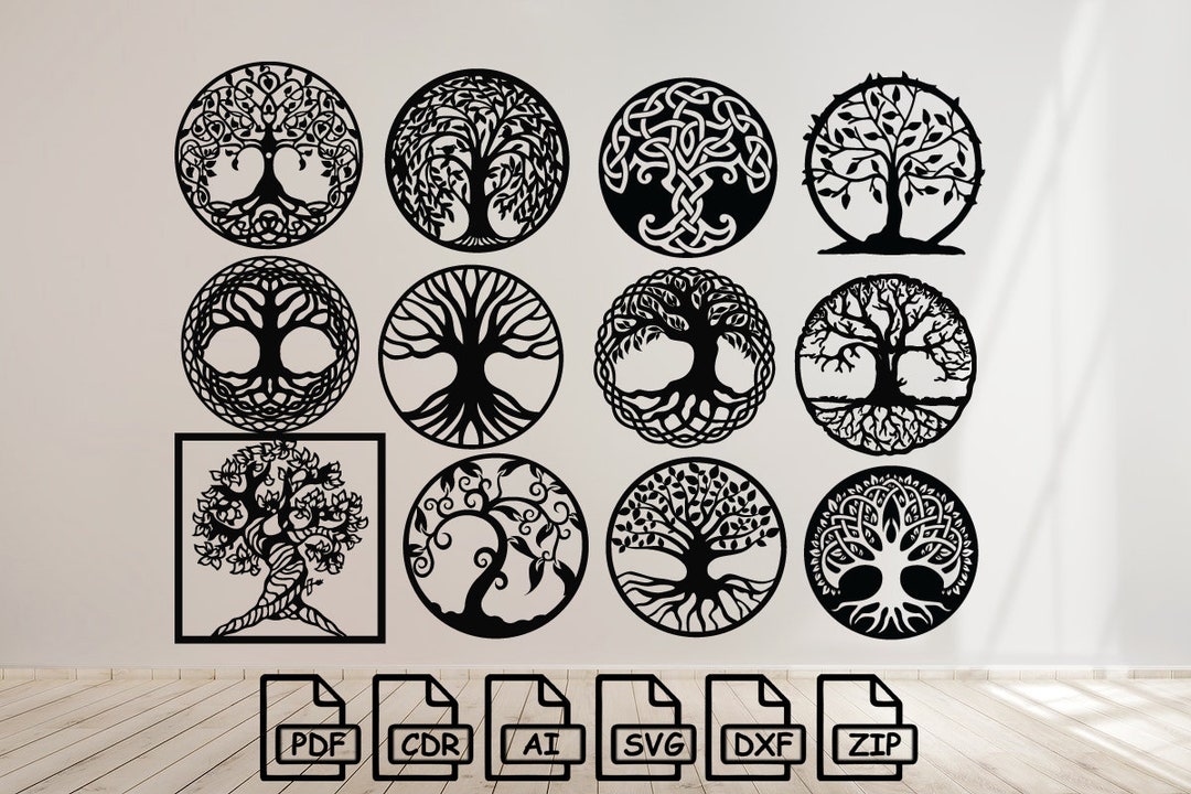 Tree of Life (12pcs) Cut Svg Dxf File Wall Sticker Pdf Silhouette ...