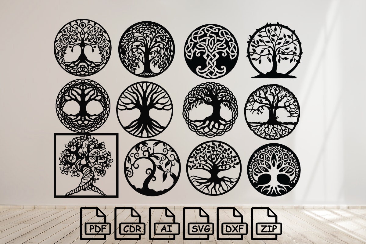 Tree of Life (12pcs) Cut Svg Dxf File Wall Sticker Pdf Silhouette ...