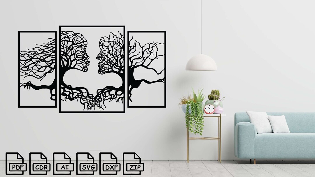 Tree Couple Cut Svg Dxf File Wall Sticker Pdf Silhouette Template Cnc ...