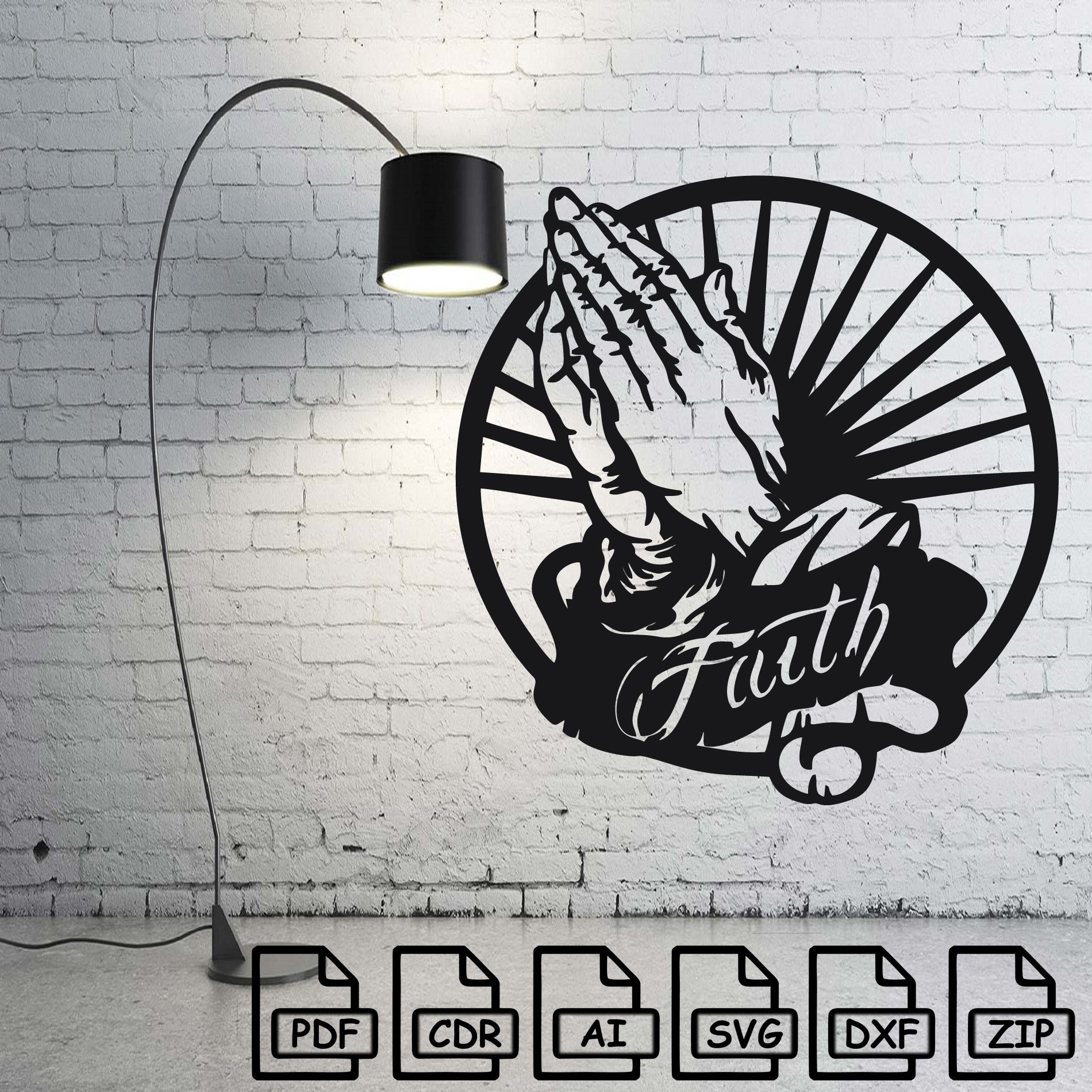 Praying Hands Cut Svg Dxf File Wall Sticker Pdf Silhouette Template Cnc ...