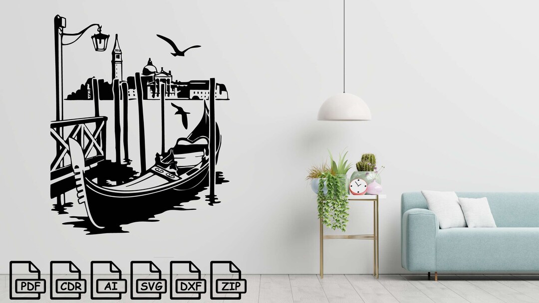 Gondola in Venice Wall Art Cut Svg Dxf File Wall Sticker Pdf Silhouette ...