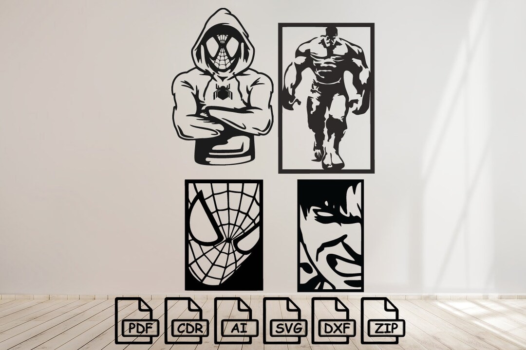 Super Hero Bundle (4pcs) Cut Svg Dxf File Wall Sticker Pdf Silhouette ...