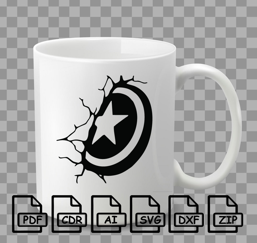 Captain America Shield Cut Svg Dxf File Wall Sticker Pdf Silhouette ...