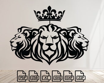 Lion Svg, Lion Face Svg Dxf File Wall Sticker Pdf Silhouette Template Cnc Cutting Router Digital ...