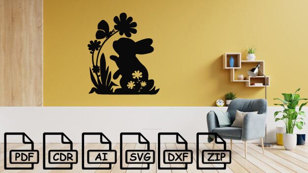 Rabbit Cut Svg Dxf File Wall Sticker Pdf Silhouette Template Cnc ...