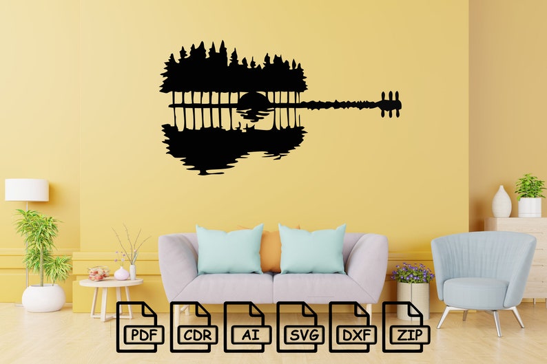 Pine Tree, Guitar, Sunset Wall Art Cut Svg Dxf File Wall Sticker Pdf ...
