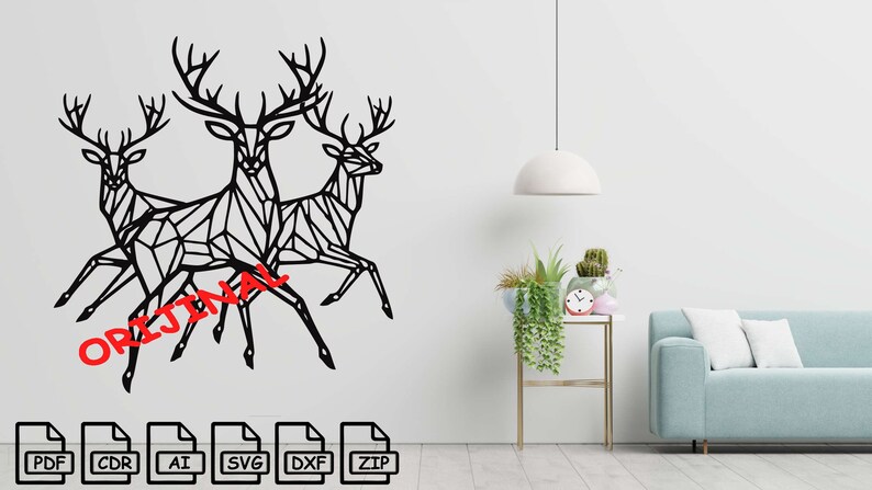 Deer Svg, Deer Head Svg Dxf File Wall Sticker Pdf Silhouette Template ...