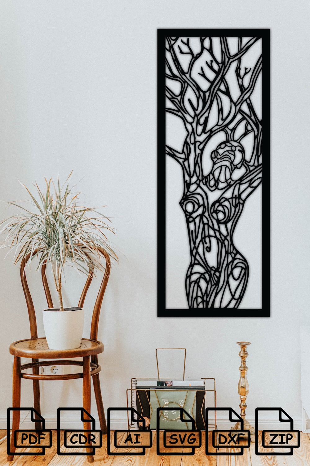 Tree Woman Cut Svg Dxf File Wall Sticker Pdf Silhouette Template Cnc ...