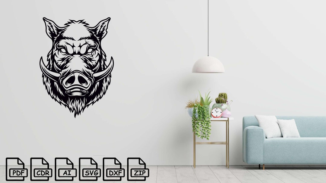 Boar Head Cut Svg Dxf File Wall Sticker Pdf Silhouette Template Cnc ...