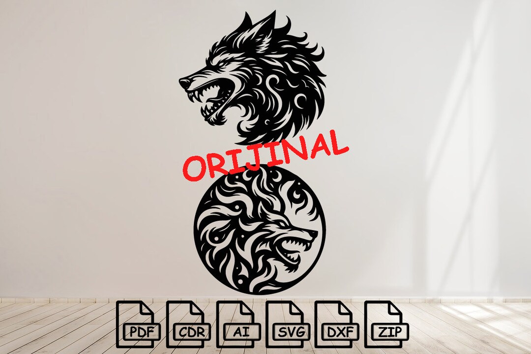 Fenrir, Wolf Head (2psc) Cut Svg Dxf File Wall Sticker Pdf Silhouette ...