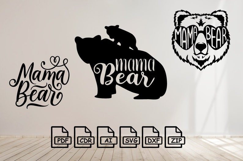 Mama Bear, Bear Cut Svg Dxf File Wall Sticker Pdf Silhouette Template ...