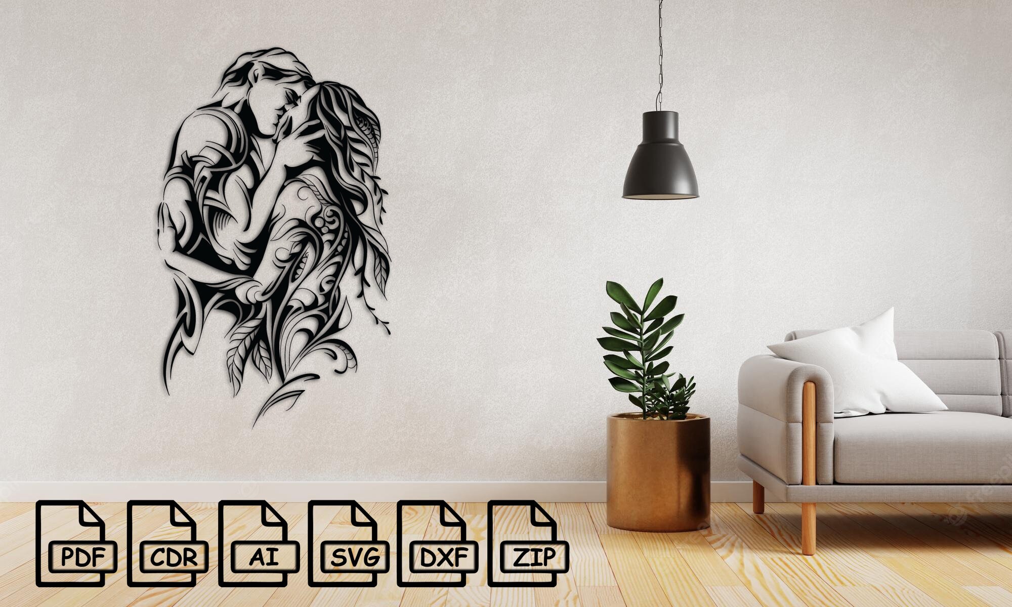 Kissing Couple Cut Svg Dxf File Wall Sticker Pdf Silhouette Template ...