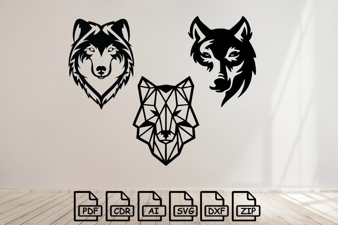 Wolf (3psc), Geometric Wolf Cut Svg Dxf File Wall Sticker Pdf ...