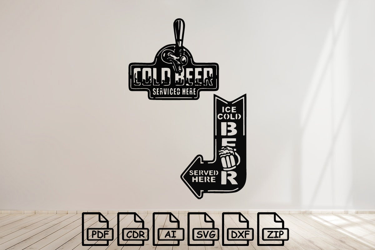 Beer (2pcs) Wall Art Cut Svg Dxf File Wall Sticker Pdf Silhouette ...