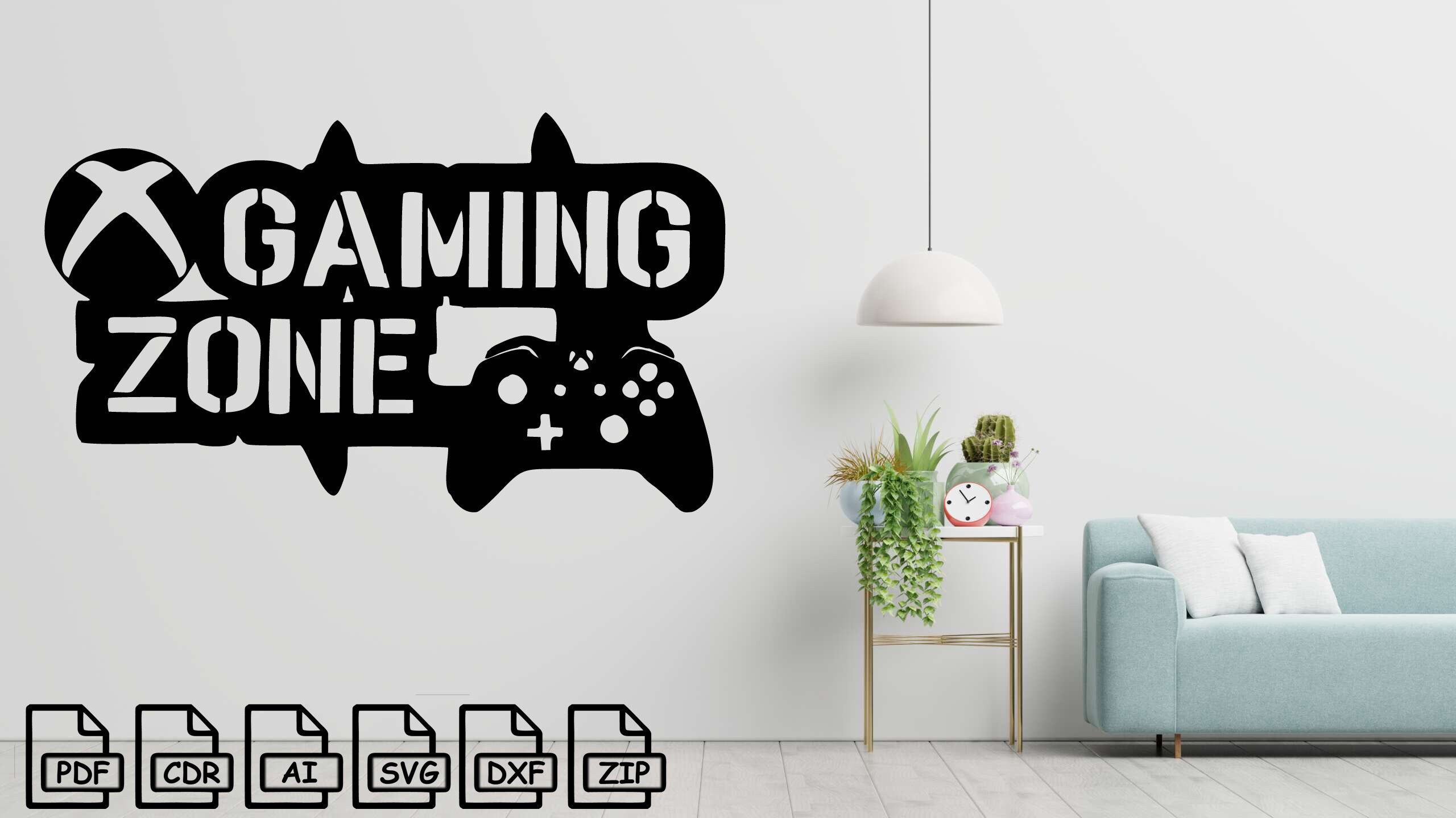 Gaming Zone Cut Svg Dxf File Wall Sticker Pdf Silhouette Template Cnc ...