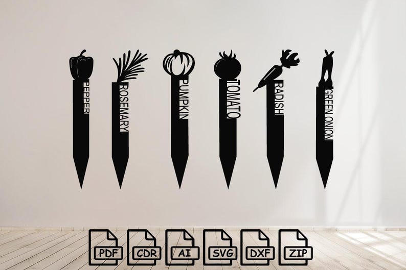 Pack of Garden Stakes Svg Dxf File Wall Sticker Pdf Silhouette Template ...