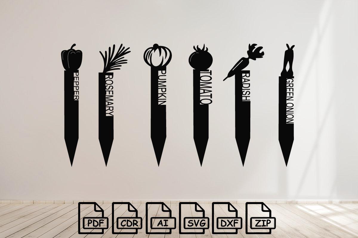 Pack of Garden Stakes Svg Dxf File Wall Sticker Pdf Silhouette Template ...
