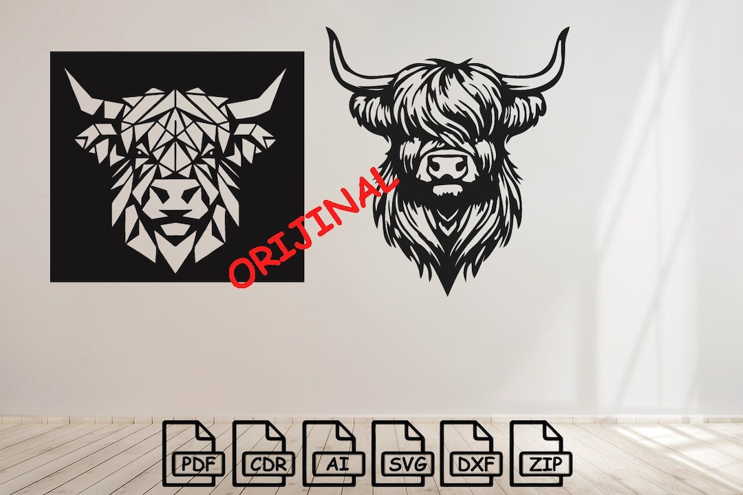 Highland Cow (2pcs) Cut Svg Dxf File Wall Sticker Pdf Silhouette ...