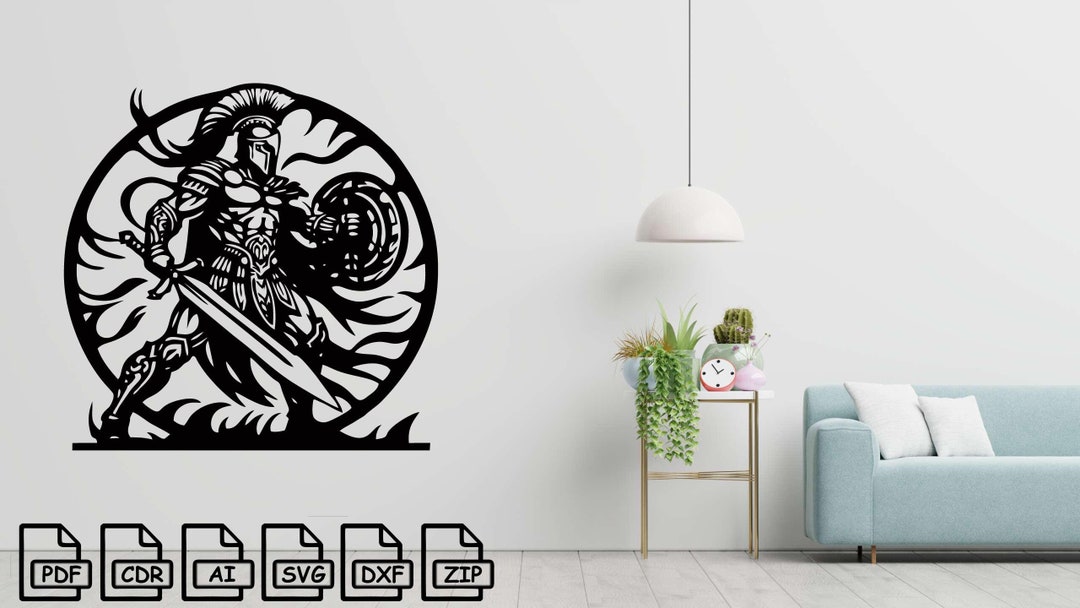 Spartan, Warrior Cut Svg Dxf File Wall Sticker Pdf Silhouette Template ...
