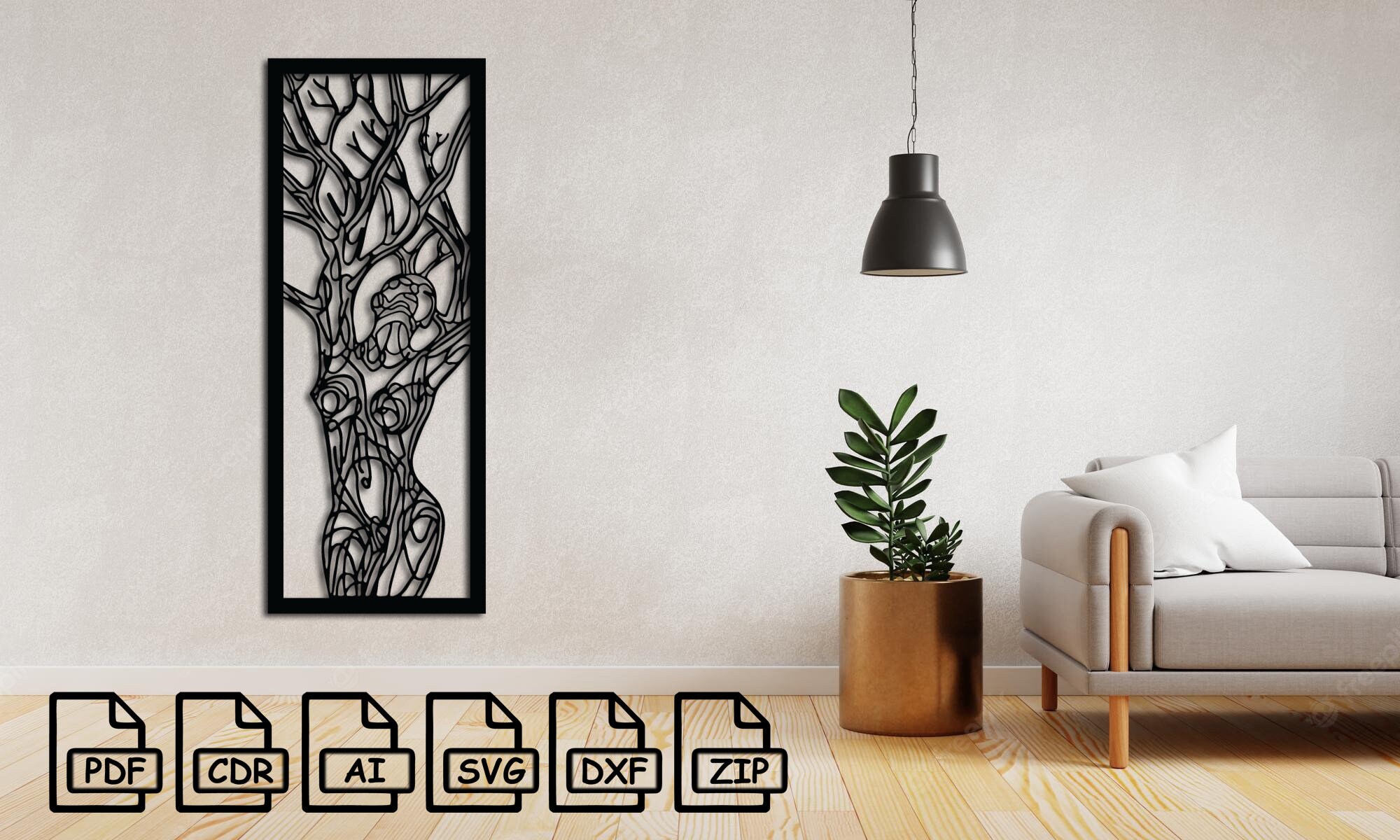 Tree Woman Cut Svg Dxf File Wall Sticker Pdf Silhouette Template Cnc ...
