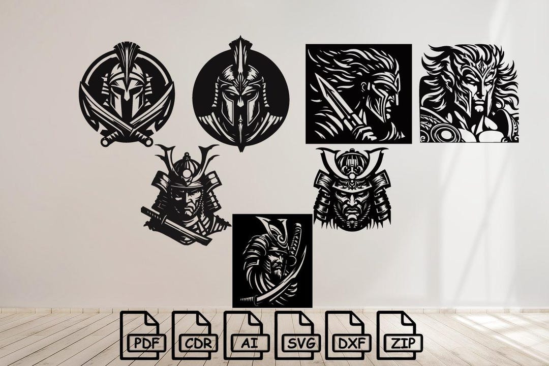Spartan, Warrior (7pcs) Cut Svg Dxf File Wall Sticker Pdf Silhouette ...