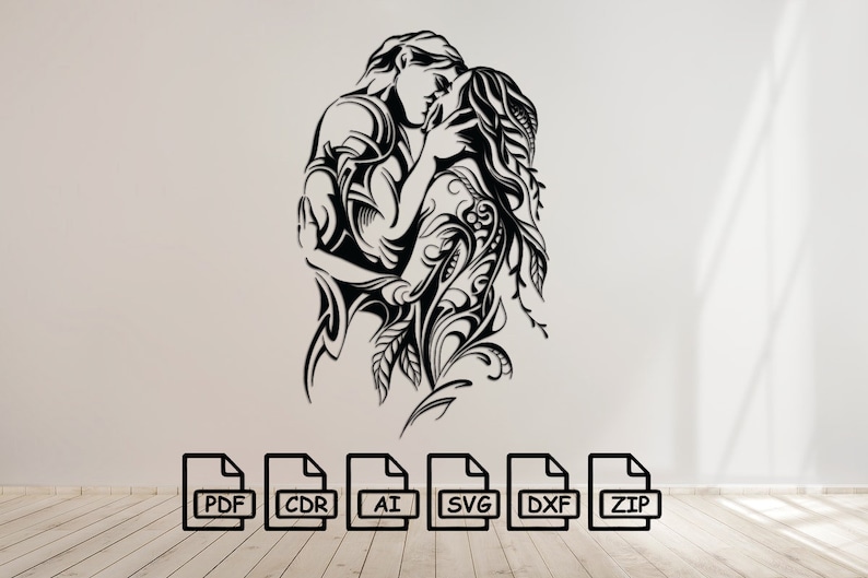 Kissing Couple Cut Svg Dxf File Wall Sticker Pdf Silhouette Template ...
