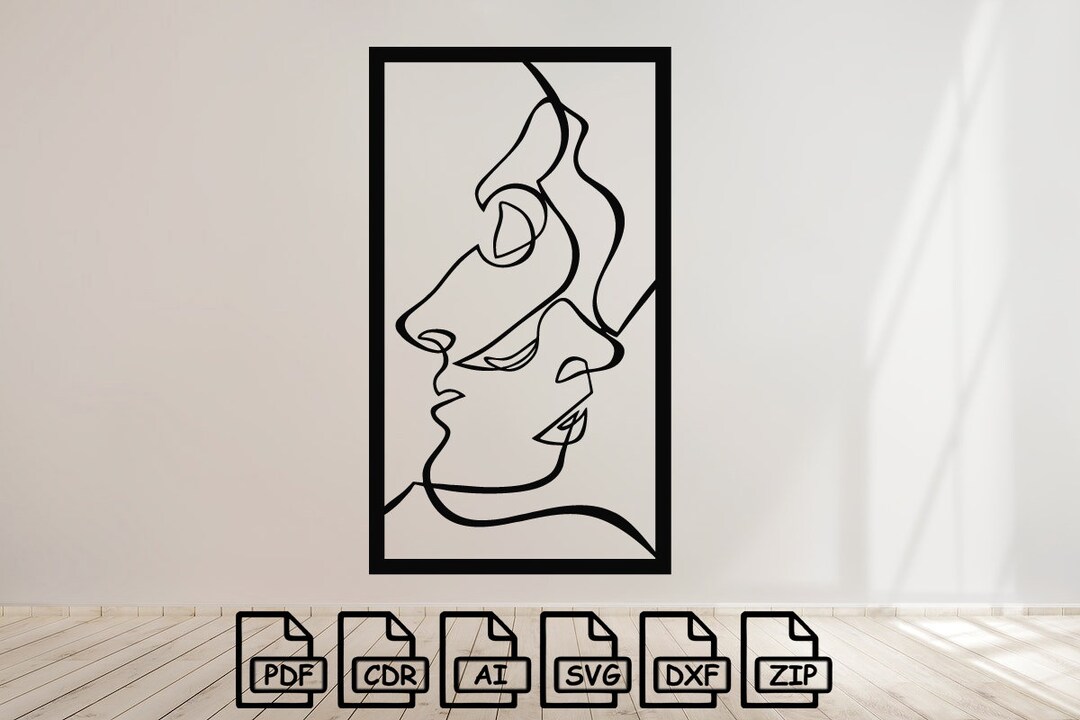 Kissing Couple Cut Svg Dxf File Wall Sticker Pdf Silhouette Template ...