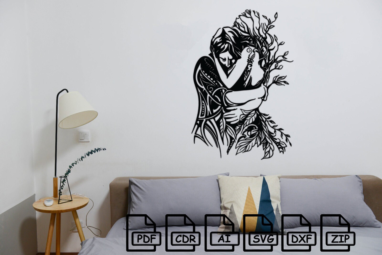 Kissing Couple Cut Svg Dxf File Wall Sticker Pdf Silhouette Template ...